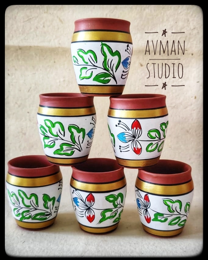 Terracotta Clay Drinking Glass (Set of 6) - Leaf - Avman Studio